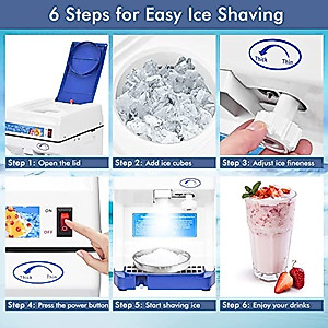 PETSITE Electric Ice Crusher Shaver, 250W Adjustable Shaved Ice Maker Machine, 265LBS/H, Snow Cone Maker for Home and Commercial Use, White Blue