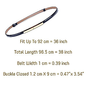Women's Belt Dress Fashion Patent Leather Belts Adjustable 22"- 36" Skinny Slim Belt Genuine Leather Gold Color Buckle Waistband, Black