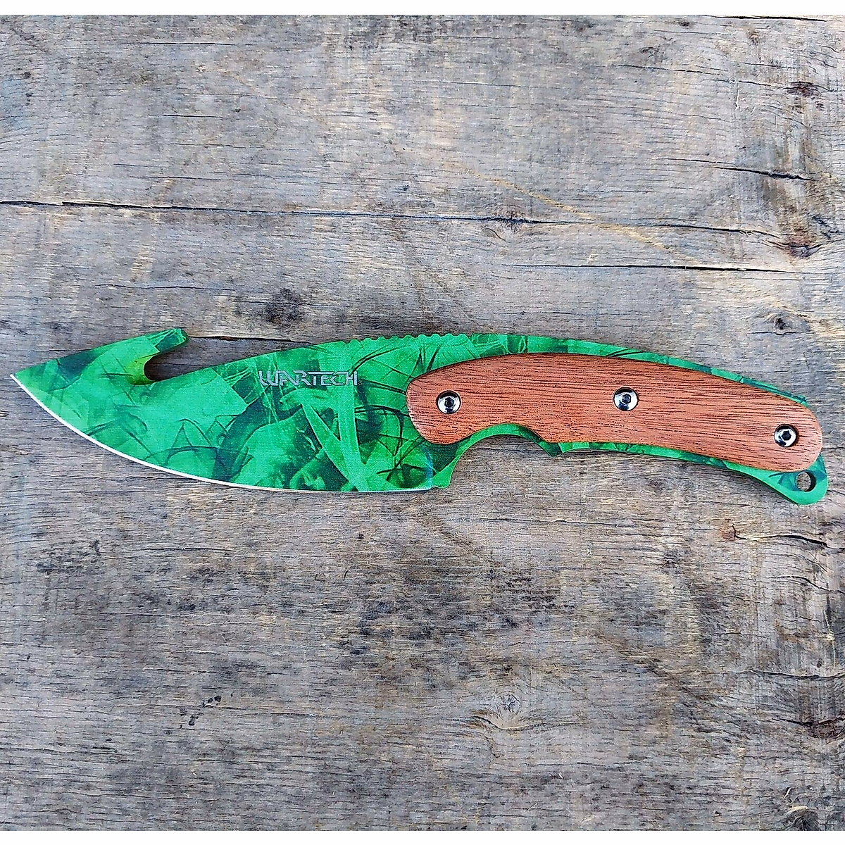 Forest Green Fixed Blade Full Tang Hunting Wood Handle Gut Hook Stainless Steel Survival Knife
