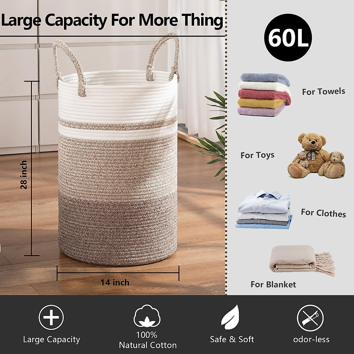 SIXDOVE Laundry Basket, Laundry Hamper, Baby Nursery Hamper, Foldable Laundry Hamper with Handles, Storage Blanket Clothes Toys in Bedroom, Living Room-13.8 "L * 19.7 "H-Gradient Yellow