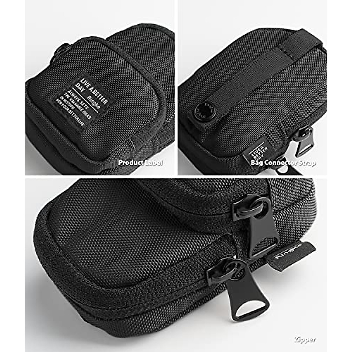 Ringke Mini Pouch [Two Pocket] Nylon Carrying Pouch Small Bag for AirPods, Galaxy Buds, Earphones, Cards, ID - Black