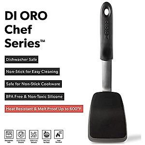 DI ORO Silicone Turner Spatula Set - Kitchen Spatulas for Nonstick Cookware - Flexible & Thin Cooking Turners for Flipping Pancakes & Eggs - 600°F Heat-Resistant & BPA Free - Dishwasher Safe (Black)