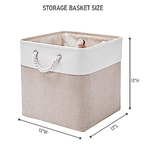 ISEMINGLA 13 x 13 Inch Storage Cubes,6 Pack Cube Storage Bins for Shelves，Fabric Collapsible Storage Bins with Handles, Foldable Storage Basket for Organizing Clothes, Toys, Books (White&Beige)