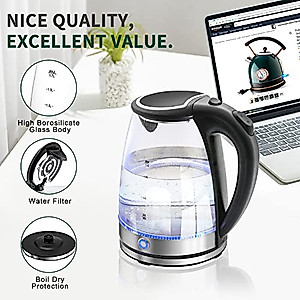 Pukomc Electric Kettle with Keep Warm - 1.7L Glass Water Boiler with Wide Opening, Led Indicator, Auto Shut-Off and Boil-Dry Protection - Series 9480