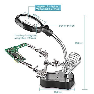 LED Light Stand Loupe, Lighted Helping Third Hands Clamp Clip Magnifying Soldering Stand Watch Jewelry Repair Loupe Magnifier (3.5X12)