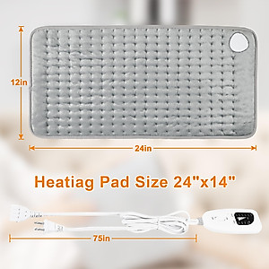 Electric Heating Pads,Heating Pads for Back,Shoulder,Hot Pad for Neck and Arms,Abdomen,Moist Heated Pad for Legs and Knee,Auto Shut Off(Light Gray, 24''×12'')