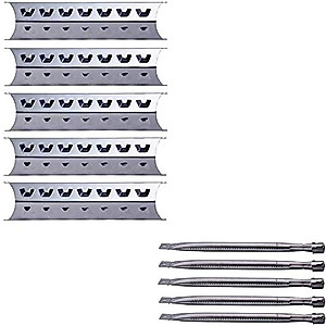 Htanch SN5181(5-Pack) SA5601(5-Pack) 15 3/8" Heat Plate and Burners Replacement Repair Kit for Master Forge 5 Burner 2518-3, 3218LT, L3218 Gas Grill BBQ Grill SS Pipe