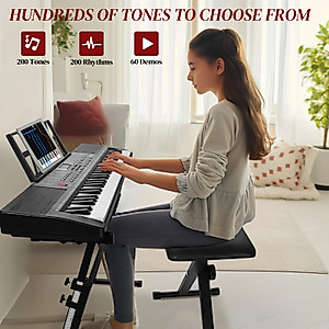 Ktaxon 61 Key Keyboard Piano Electric Keyboard, Electric Piano Set with Headphone, Microphone, Music Rest, Power Adapter, Piano Stand, Piano Bench and Manual (Black)
