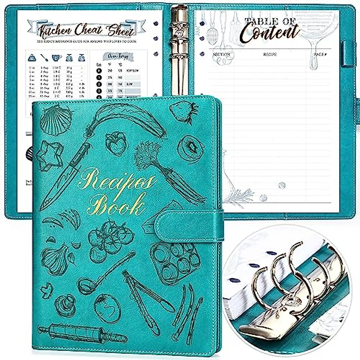 molekaus Recipe Book ，Blank Recipe Book to Write in Your Own Recipes，Recipe Notebook for Family Cooking， Removable Hardcover 7" x 10"Recipe Journal with 160 Pages-green