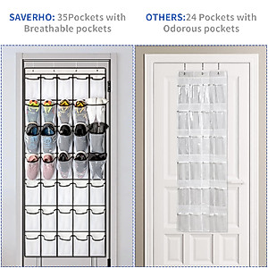 SAVERHO 35 Pockets Over the Door Shoe Organizer, Hanging Shoe Organizer for Door with 35 Mesh Pockets Large Capacity Shoe Hanging Storage Bag with 4 Metal Hooks (White-1Pack)