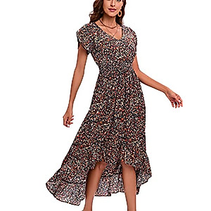 HALCYEEN Floral Printed Wrap Butterfly Sleeve V-Neck Summer Dresses Lace Up High Low Beach Party Midi Dress