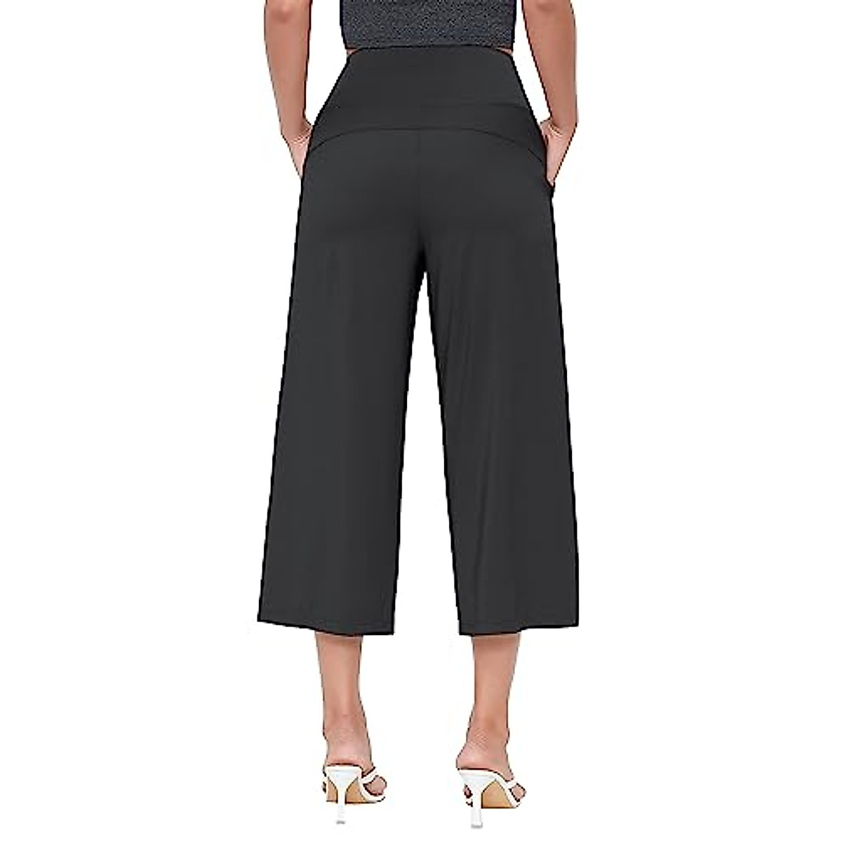 BUBBLELIME Women's Bootleg Yoga Capris Pants High Waist Workout Flare Crop with Pockets - Black_Medium