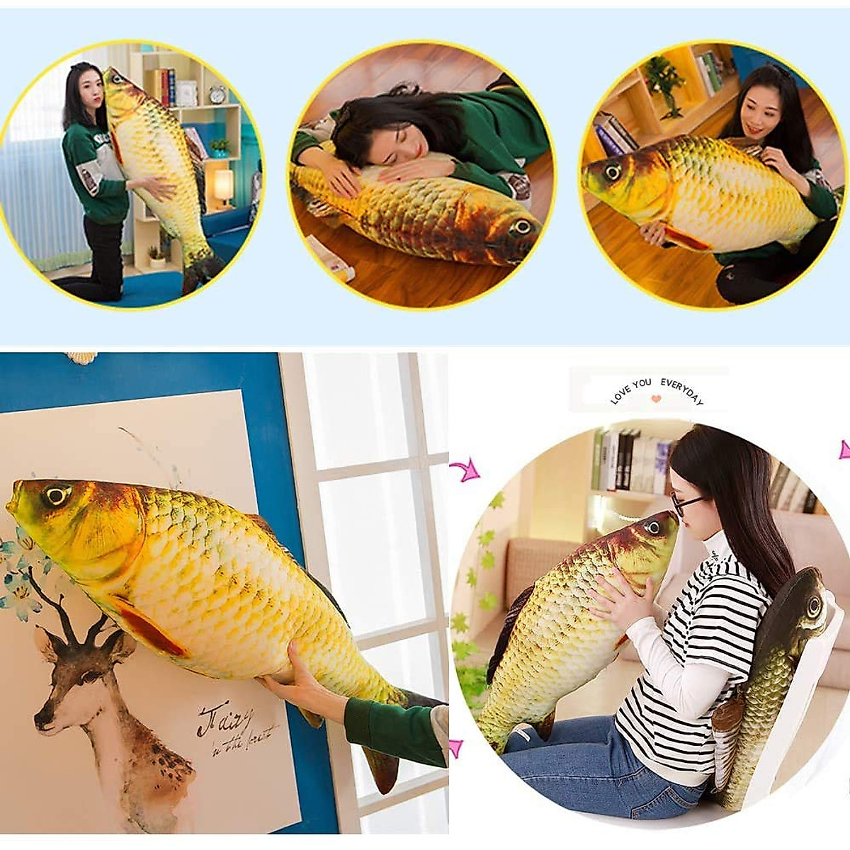 XIGUI 31 Inch Giant 3D Soft Fish Cushion Carp Plush Pillow Plush Throw Pillow, Home Ddecoration Kids Pillow Gift Stuffed Animal Toy