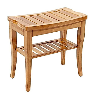 soges Bamboo Shower Bench, Waterproof Shower Stool with Storage Shelf, Wood Bath Organizer Seat, KS-HSJ-04