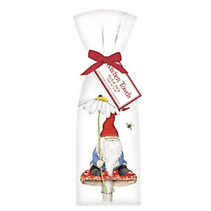 Mary Lake Thompson T680 2 Toadstool Gnome Ribbon Tied Flour Sack Towels 30 Inches Square, Screen Print Design in Lower Center Only