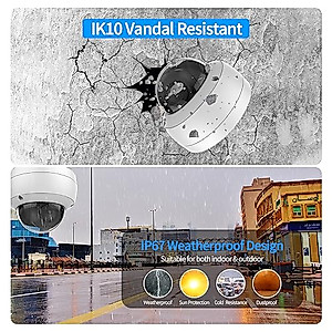 HITOSINO 4MP Dome PoE IP Camera - DarkFighter 0.003 Lux@F1.4, Smart VCA Human/Vehicle Detection, 98ft Night Vision, Mic, Alarm Input/Output, Metal IP67 IK10