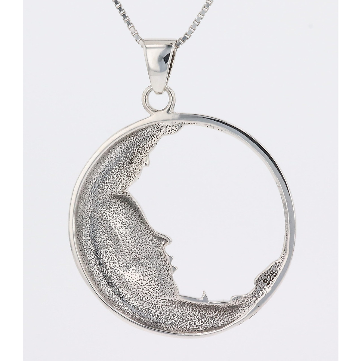 Jewelry Trends Sterling Silver Large Crescent Moon Goddess Face Pendant Necklace 18"