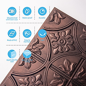 Art3d Drop Ceiling Tiles 2x2, Glue-up Ceiling Panel, Fancy Classic Style, Antique Copper