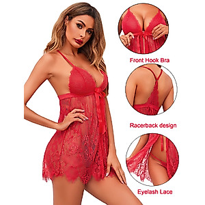 Avidlove Valentines Lingerie for Women Sexy Babydoll Lingerie Open front Chemise Lingerie(Red,X-Large)