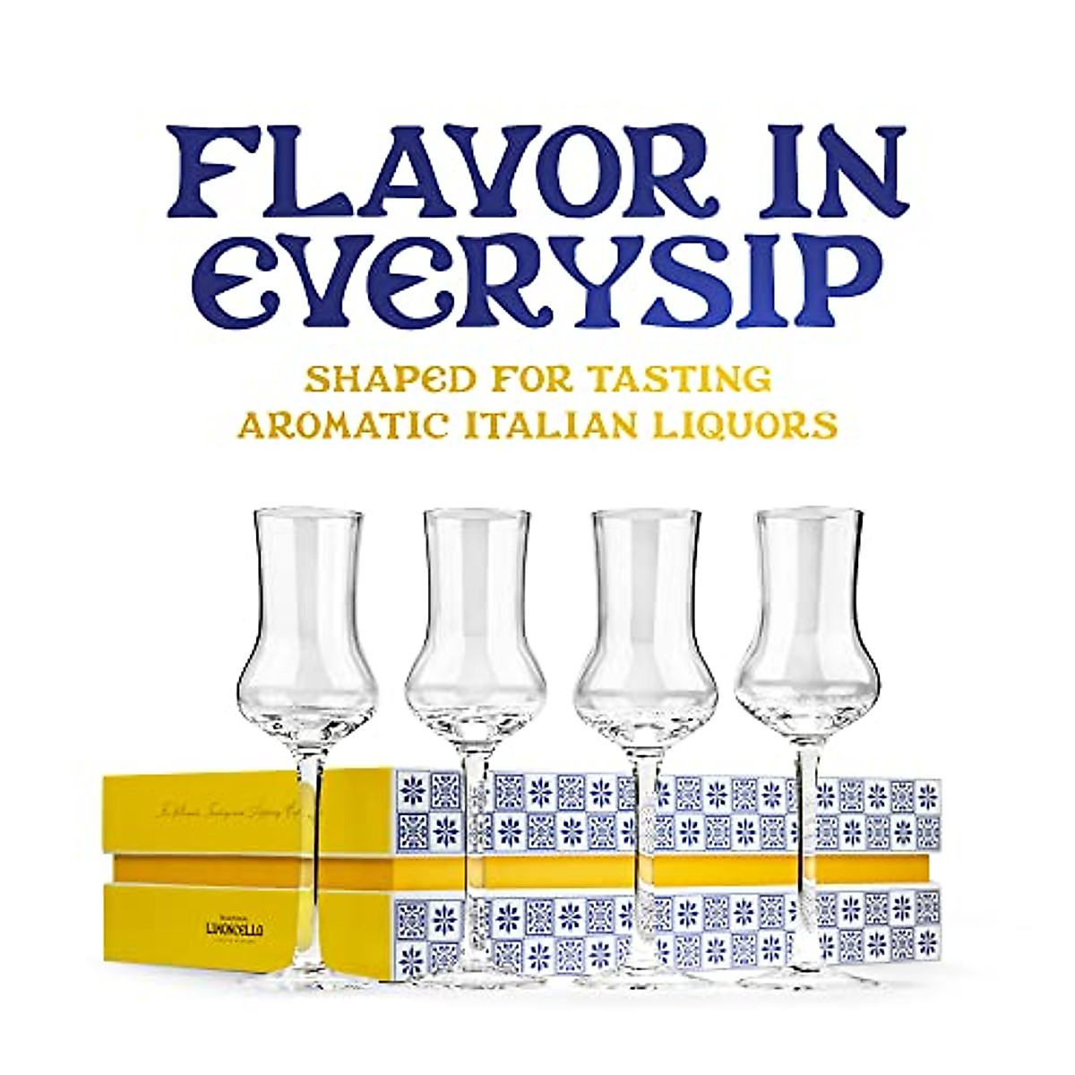 Crystal Limoncello Cordial Glasses | Set of 4 | Tall 3.3 oz Long Stemmed Spirit Glassware for Sipping Aromatic Liquor, After Dinner Drink, Aperitif, Digestive | Elegant Tulip Shaped Stemware