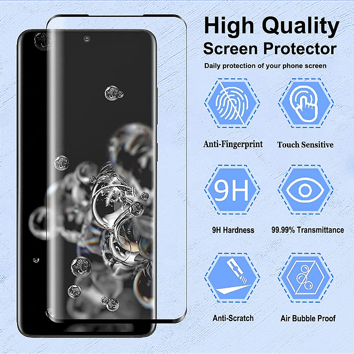 Micger Galaxy S20 Screen Protector, 2 Pack Tempered Glass Screen Protector【2+2 Pack】2 Pack Camera Lens Protector, Compatible Fingerprint, 3D Glass 9H Hardness Tempered Glass Screen Protector for