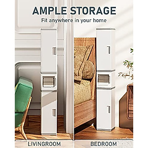 ESTHELLO Bathroom Storage Cabinet with Roll Toilet Paper Holder, Narrow Tall Cabinet Storage, Waterproof Coner Shelf, Compact Bathroom Storage Organizer for Small Bathroom (3 Layers)