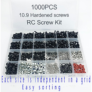 1000pcs Universal RC Screw Kit Screws Assortment Set, Hardware Fasteners for Traxxas Axial Redcat HPI Arrma SCX10 Losi 1/8 1/10 1/12 1/16 Scale RC Cars Trucks Crawler (1000pcs RC Screws)