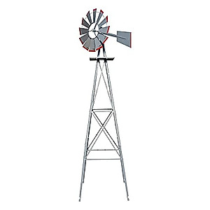 VINGLI Upgrade 8FT Ornamental Windmill Backyard Garden Decoration Weather Vane, Heavy Duty Metal Wind Mill w/ 4 Legs Design, Grey