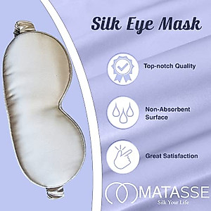 MATASSE Silk Your Life Silk Eye Sleeping Mask - 3D Contoured Eye Mask for Sleeping, Eye Cover Sleep Mask w/Silk Covered Strap for Women, Men, Genuine Mulberry Silk, Champagne Color