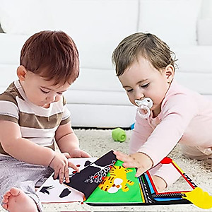 Tummy Time Baby Mirror Infant Toys Newborn Toys 0 3 Months Brain Development with Crinkle Cloth Book and Teether Black and White High Contrast Baby Toys 4 6 9 12 Month Boys Girls Crawling Sensory Toy