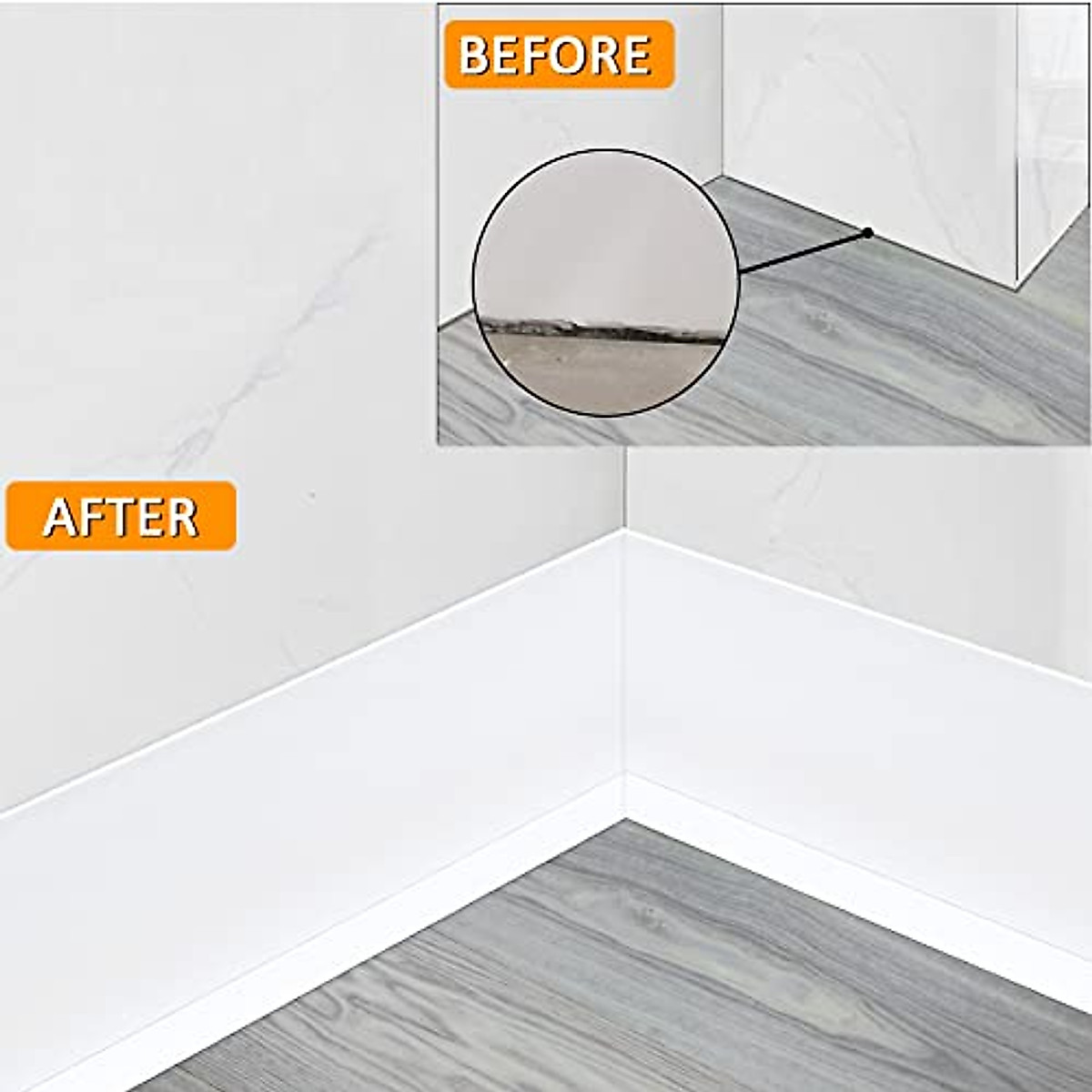 Vinyl Wall Base 4" Vinyl Baseboard Molding Flexible Vinyl Floor Base with 1" Crease Rubber Base Molding for Wall Easy to Install Use to Cover Wall Crevice (5" Wide x 59.1' Long, White)