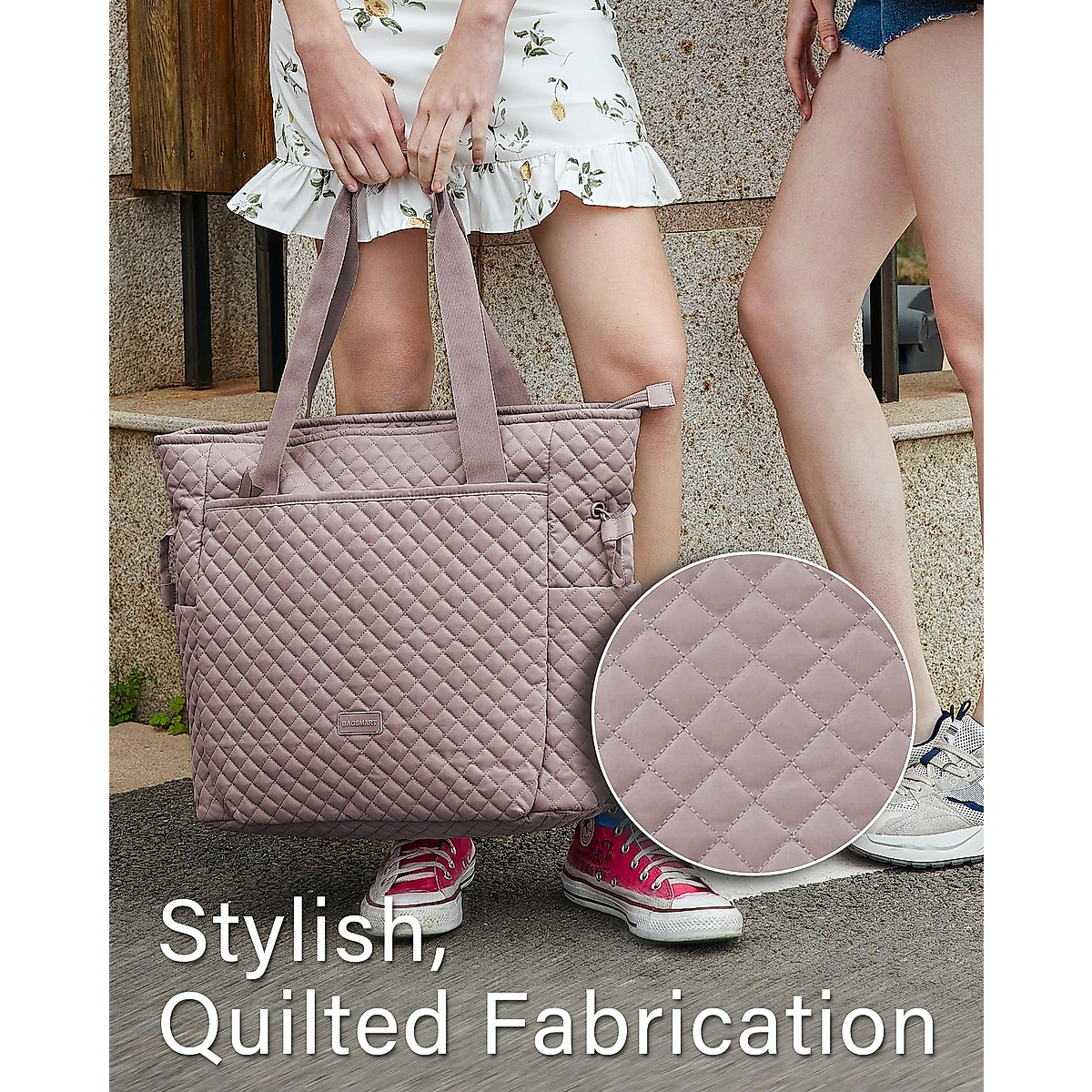 BAGSMART 25L Quilted Tote Bag Large Shoulder Bag with Top Handle for Women, Machine Washable Work Travel Handbag