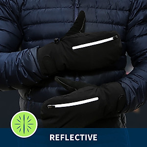 TrailHeads Men’s Convertible Zip Mitts | winter running mittens | thermal mittens for cold weather | men’s mittens for outdoor sports - black - medium/large