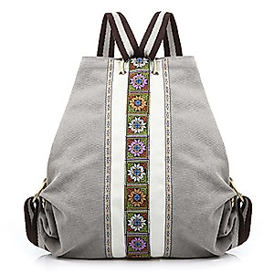 Goodhan Women Canvas Backpack Daypack Casual Shoulder Bag, Vintage Heavy-duty Anti-theft Travel Backpack, Light Grey
