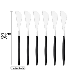 6 Piece Mirror Butter knife, Snplowum Stainless Steel Cheese Spreader Knives With Pink Handle, Kitchen Home Restaurant Bar Daily Serving Smear knife Cake Tool For Sandwich Dessert ( Black Silver )