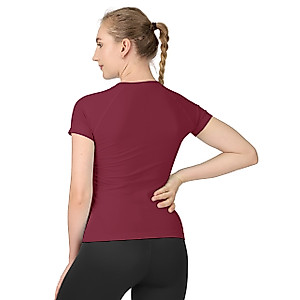 MathCat Workout Shirts for Women,Workout Tops for Women Short Sleeve,Yoga T Shirts for Women,Breathable Athletic Gym Shirts Burgundy