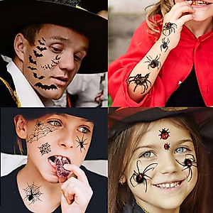 Yezunir 88+ Styles 18 Sheets 3D Halloween Temporary Tattoos For Kids Realistic Spider Web Bat Witch Pumpkin Fake Scars Tattoos Sticker Zombie Halloween Makeup Kit Women Men Adults Face Stitches Wound
