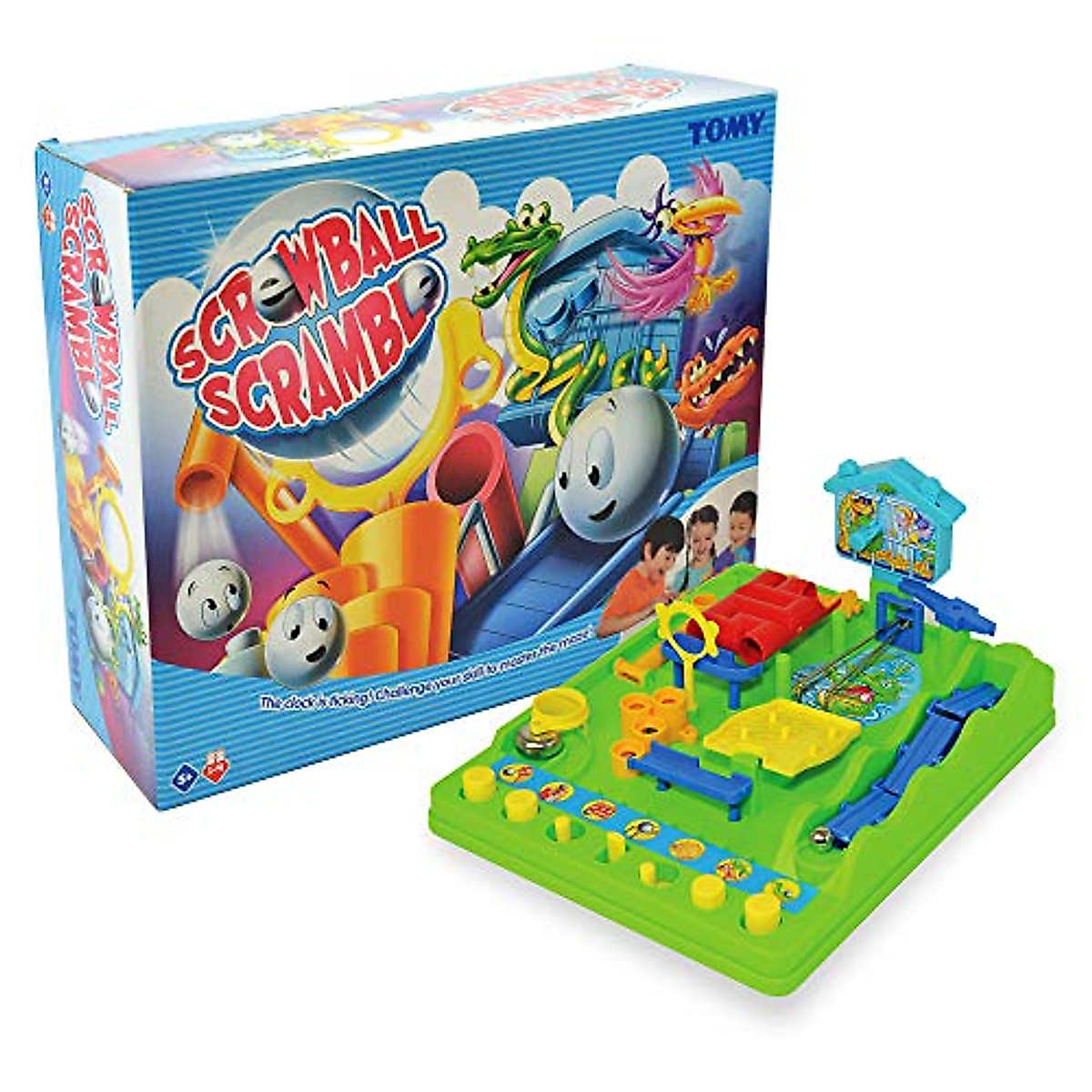 TOMY Games Screwball Scramble Marble Run Game for Kids - Timed Marble Maze Kids Games - Cooperative Board Games for Family Game Night - 1-4 Players - Ages 5 Years and Up