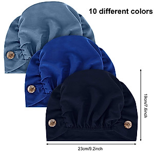 Geyoga 10 Pieces Soft Bouffant Caps with Buttons, Gourd-Shape Caps Stretch Bouffant Hats Unisex Stretchy Headband Turban with Ear Loop Holder Buttons Multicolor