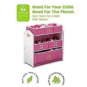 Delta Children Princess Crown Design & Store 6 Bin Toy Storage Organizer - Greenguard Gold Certified, White/Pink
