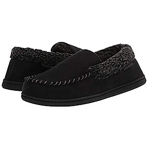 Dearfoams Men's Eli Microsuede Moccasin Slipper, Black, Medium, 80306