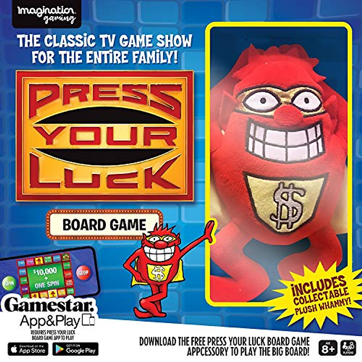 Press Your Luck Card Game with Whammy Plush Toy, Bring The Classic TV Game Show Home, Full of Trivia, Tactics, Choices, and Chances, Play with Family and Friends, Remote Home Entertainment