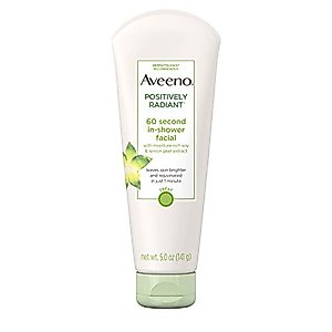 Aveeno Positively Radiant 60 Second In-Shower Facial Cleanser, Brightening Mask With Moisture-Rich Soy, Lemon Peel Extract, Glycolic Acid, and Kaolin Clay, 5 oz