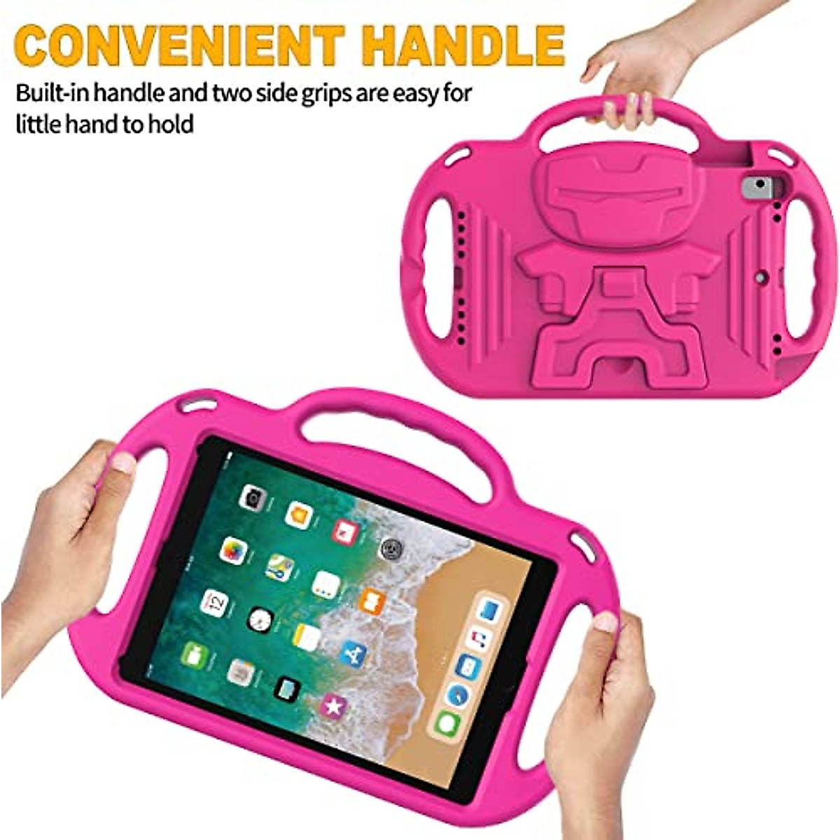 BMOUO Kids Case for iPad 6th/5th Generation (9.7 inch, 2018/2017), iPad Air 1 & iPad Air 2 Kids Case with Shoulder Strap for for iPad 9.7” (iPad 6th/5th Gen)/iPad Air 1st/2nd Generation, Rose