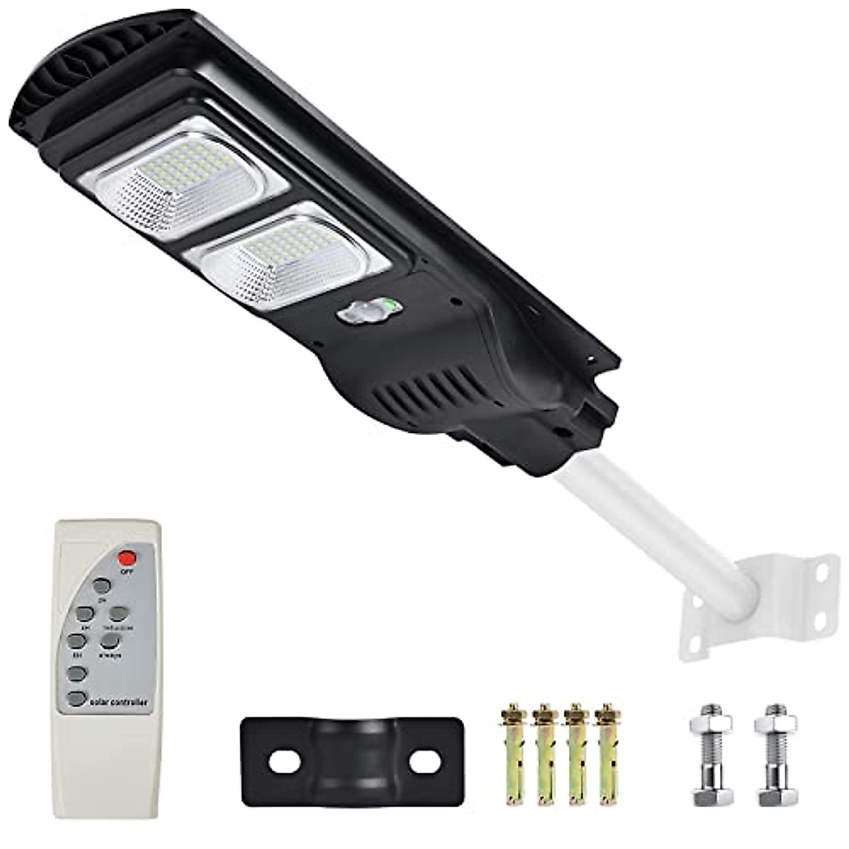 200w Solar Flood Street Light Dusk to Dawn, Security Lighting Ip65 Waterproof Yard Lamps Outdoor Solar Powered 6500k High Lumen for Barn, Yard, Garden, Basketball Court (Grey)