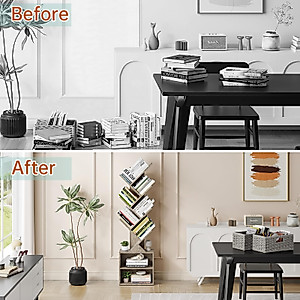 Vagusicc 6 Tier Tree Bookshelf, Modern Floor Standing Bookcase with Storage Drawer, Space Saving Storage Organizer Book Shelves for Books, Tall Wood Storage Rack for Bedroom/Living Room/Home Office