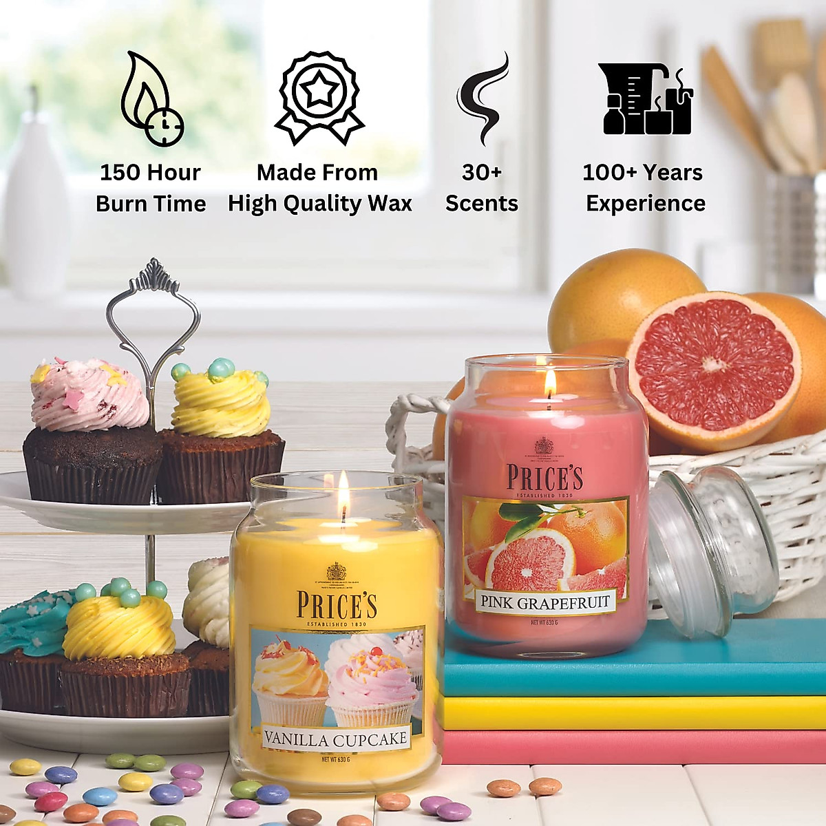 Price's - Vanilla Cupcake Large Jar Candle - Sweet, Delicious, Quality Fragrance - Long Lasting Scent - Up to 150 Hour Burn Time