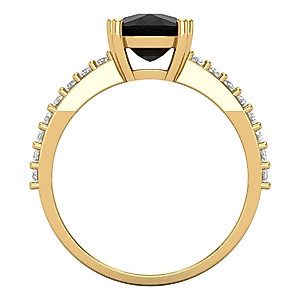 Clara Pucci 3.44 Carat Cushion Cut Solitaire Natural Black Onyx Bridal Wedding W/accent art deco Anniversary Ring 14k Yellow Gold 6.5