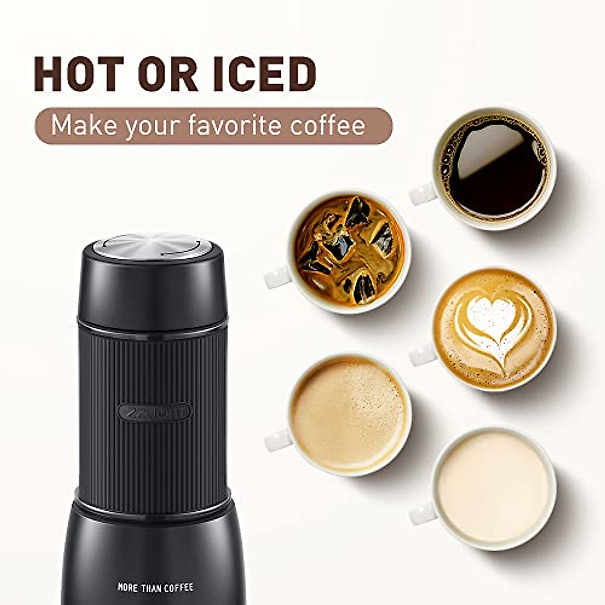 ZZUOM Protable Espresso Machine, Compatible with Ground Coffee & Nespresso Capsules, 18 Bar Pressure for Rich Crema, Manual Espresso Maker, Perfect for Travel, Camping, Hiking (Black)