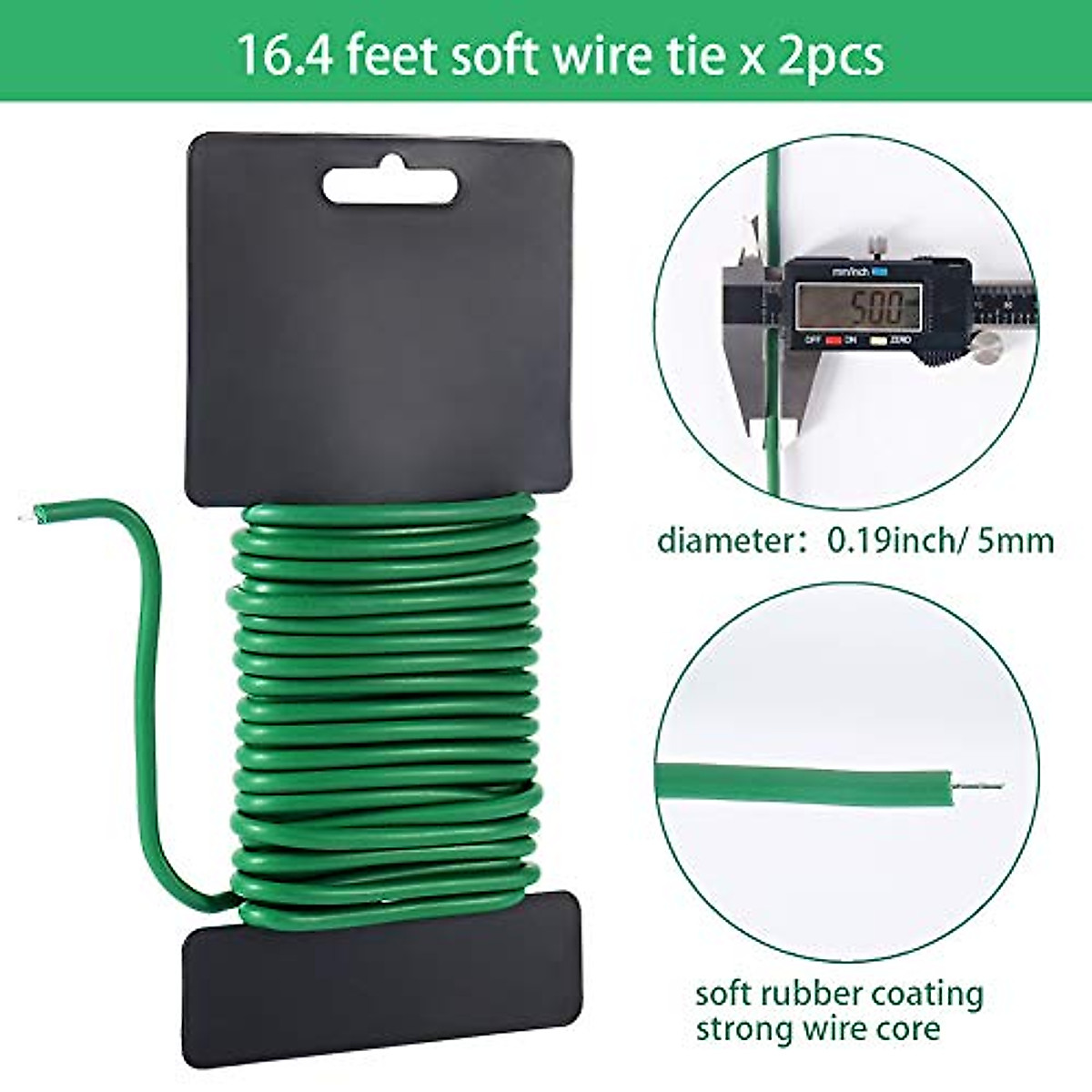 Shintop Reusable 5mm Garden Plant Twist Tie, 2PCS Heavy Duty Soft Wire Tie for Tomato Plants, Climbing Roses and Vines Organizing (Green, 32.8 Feet)